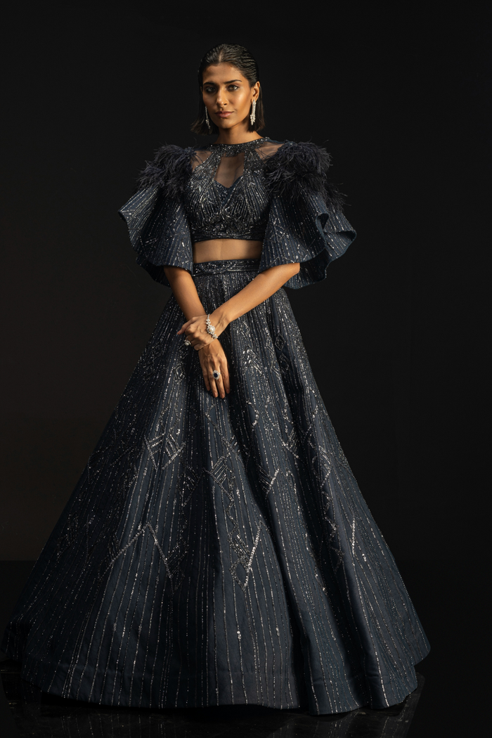 Midnight Blue Drizzle Lehenga - adaaraofficial